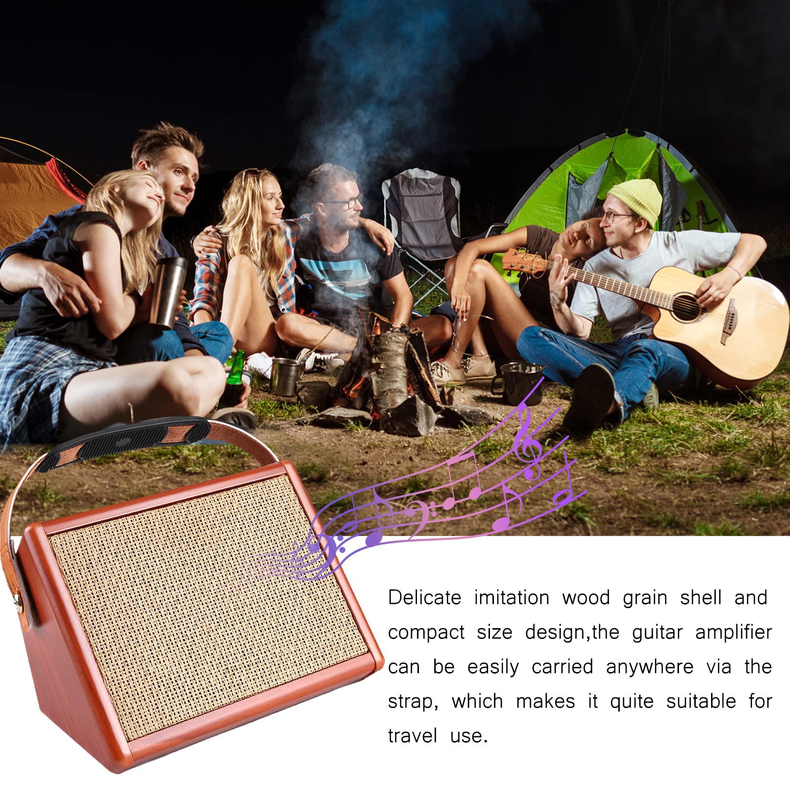 Btuty AC-15 15W Portable Acoustic Guitar Amplifier Amp BT Speaker with Microphone Input Supports Bass Treble Control Reverb Effect Built-in Rechargeable Battery