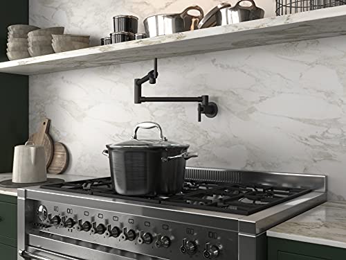Braccia Series 24" Wall Mounted Pot Filler in Matte Black | 24β Reach Spout Solid Brass Two Handle Dual Shut-Off Valve Double Joint Swing Arm Wall Mount Kitchen Folding Faucet | KF-AZ258BKM