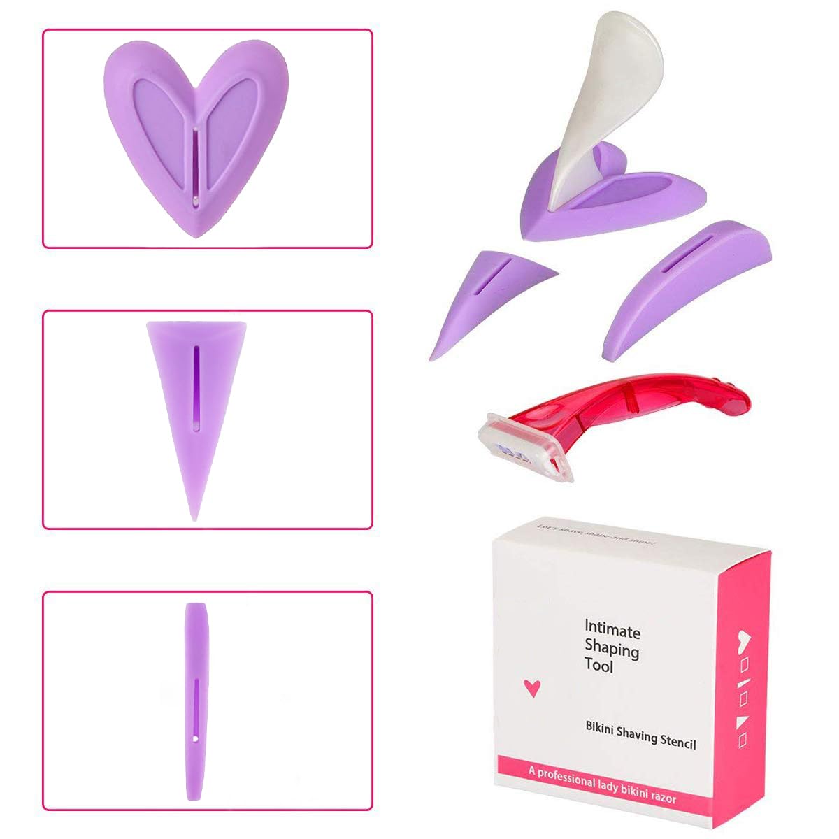 Bikini Trimmer Shaver for Women Privates Hair Shaver, LITOON Bikini Privates Shaving Stencil Female Privates Secret Intimate Shaping Tool (Heart + Straight + Triangle (Set))