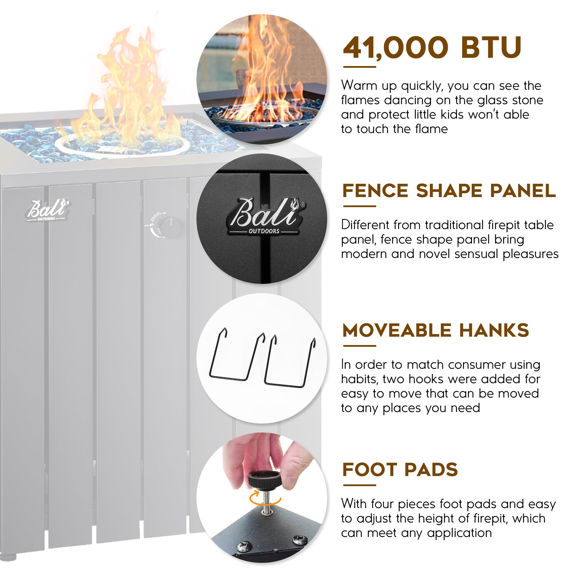 BALI OUTDOORS 23.6 Inch Square Gas Fire Pit Table with Blue Fire Glass, 41,000 BTU Propane Firepit Table for Outdoor Garden and Patio