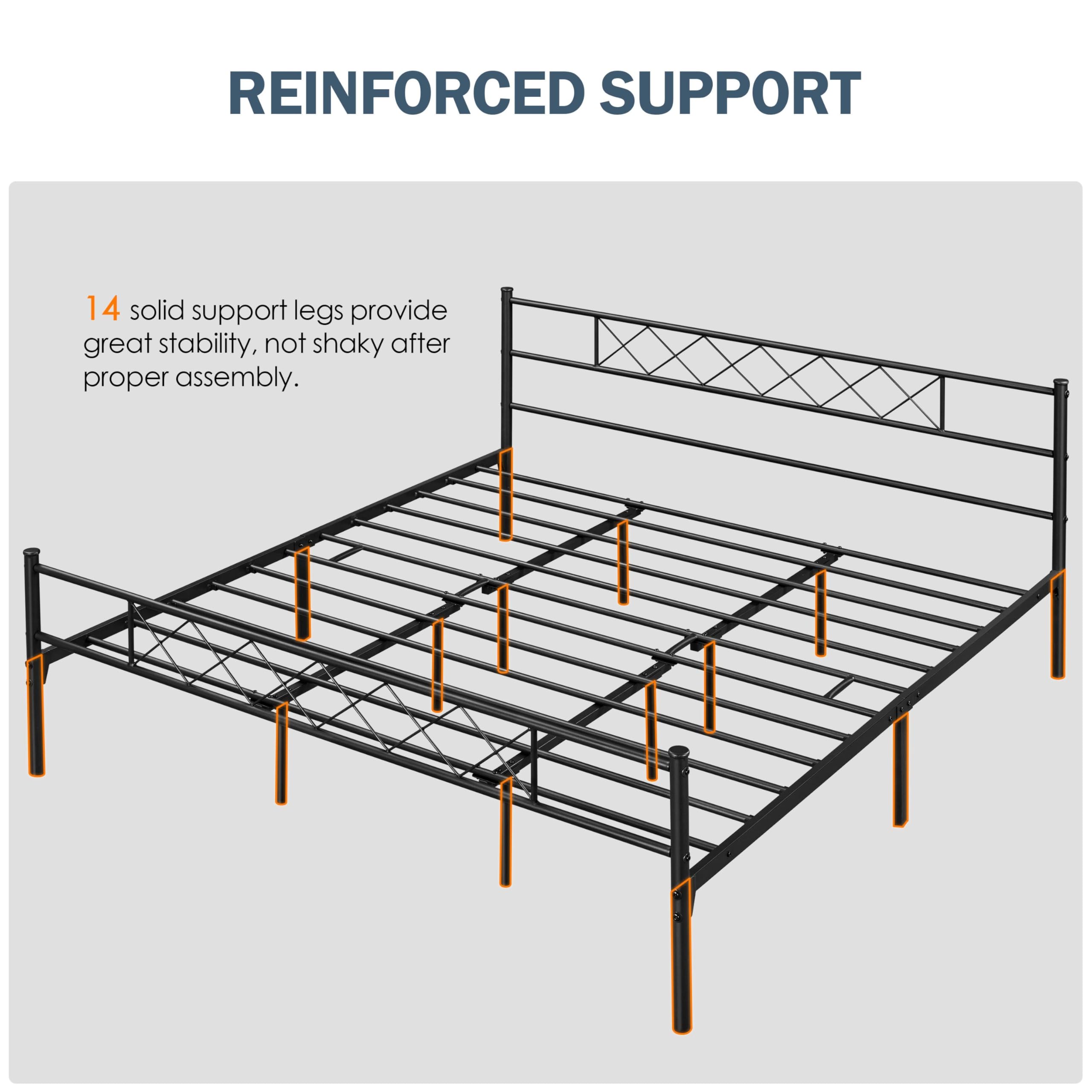 Yaheetech Metal Platform King Bed Frame Mattress Foundation with Headboard and Footboard No Box Spring Needed Under Bed Storage Steel Slats Black