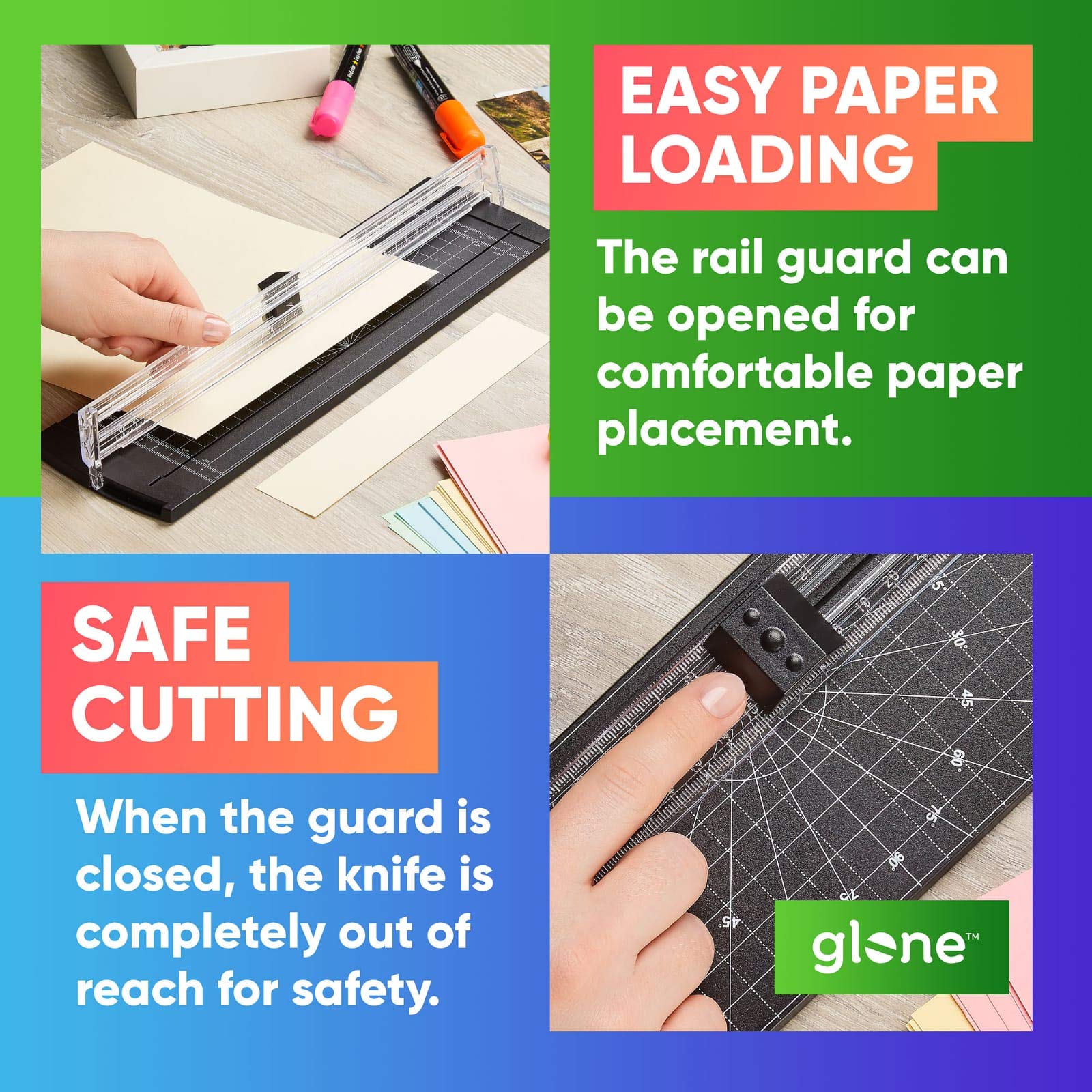 Glone 12 inch Paper Trimmer, A4 Size Paper Cutter with Automatic Security Safeguard for Coupon, Craft Paper and Photos (Black)