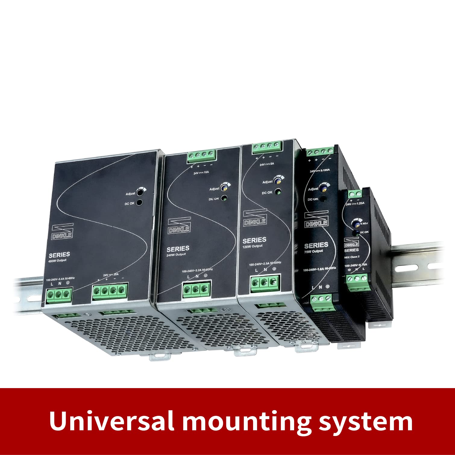 Dinkle Din Rail Power Supply 240W 24Vdc,10A, 1 Single-Phase, 0165N-24V240W1ACQ