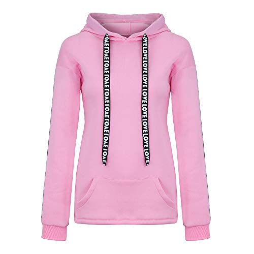 Long Sleeve Sweatshirt for Women THENLIAN Women Plus Size Long Sleeve Solid Sweatshirt Hooded Pullover Tops Shirt(Pink, XXXL)