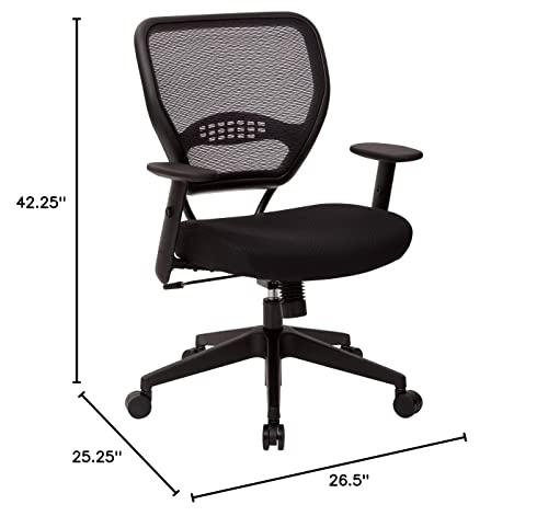 Space Seating 55 Series Professional Dark Air Grid Back Adjustable Office Desk Chair with Built-in Lumbar Support, Black Mesh