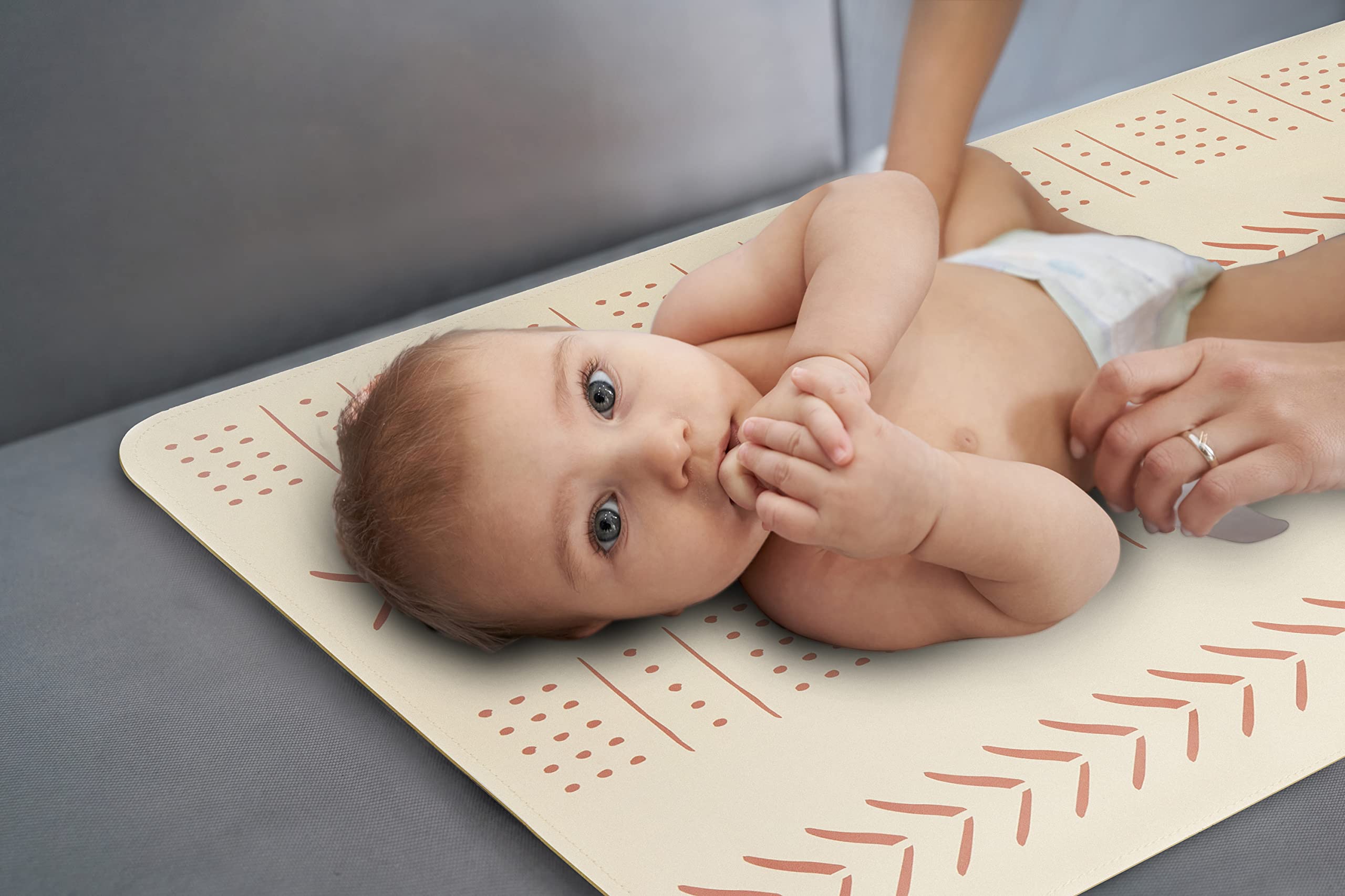 CHILDLIKE BEHAVIOR Vegan Leather Baby Changing Pad- Wipeable Portable changing Pad for Babies- Perfect for Travel- Foldable and Waterproof changing mat - Breathable and Gentle on Babys Skin-Grey 16x30