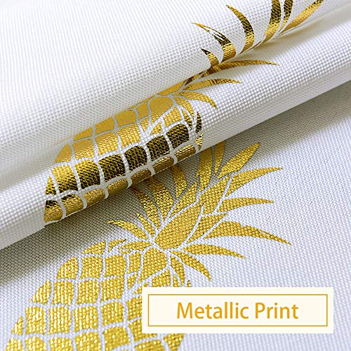 OREMILA Kitchen Curtains 36 Inch Tier Curtains for Living Room Pineapple Cafe Curtains for Bathroom Metallic Print Golden Pineapple Short Window Curtain Set Rod Pocket, 2 Panels