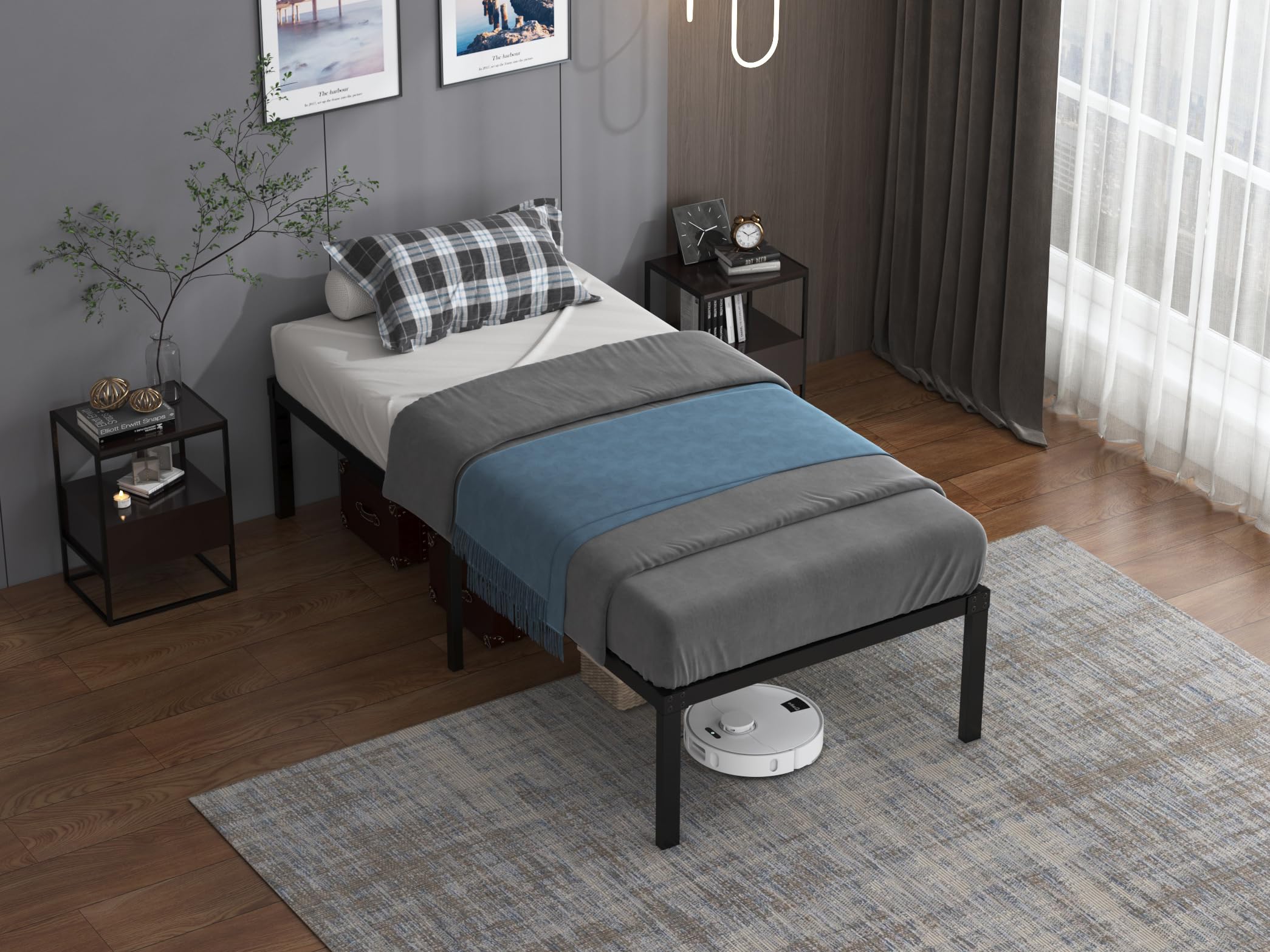 AROMUSTIME 16 Inch Standard Metal Platform Bed Frame / 3,000 lbs Heavy Duty Steel Slat Easy Assembly Mattress Foundation/Noise Free/Box Spring Replacement, King