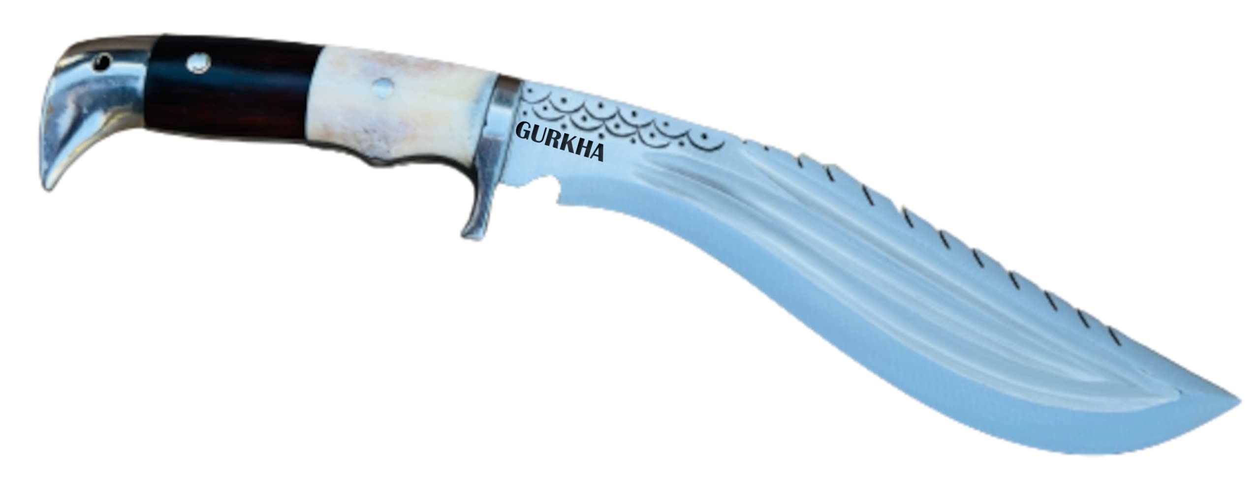 Gurkha Dragon American Eagle Kukri Knife Overall 13 IN With Blocker Full Tang 8.5 IN Fixed Blade Kukri - Bone Handle Included Leather Sheath 2 Utility Knives - Handmade In Nepal