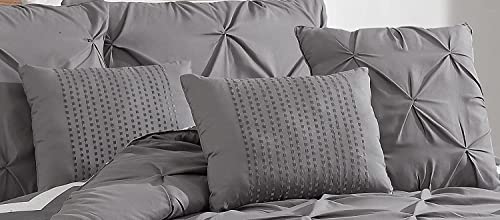 Avondale Manor 7-Piece Ella Comforter Bed Set - Reversible Ultra-Soft Pinch Pleat Grey Bedding Comforter Set with 3 Decorative Pillows for Queen Bed, Hypoallergenic, 7 Pieces, Queen Grey