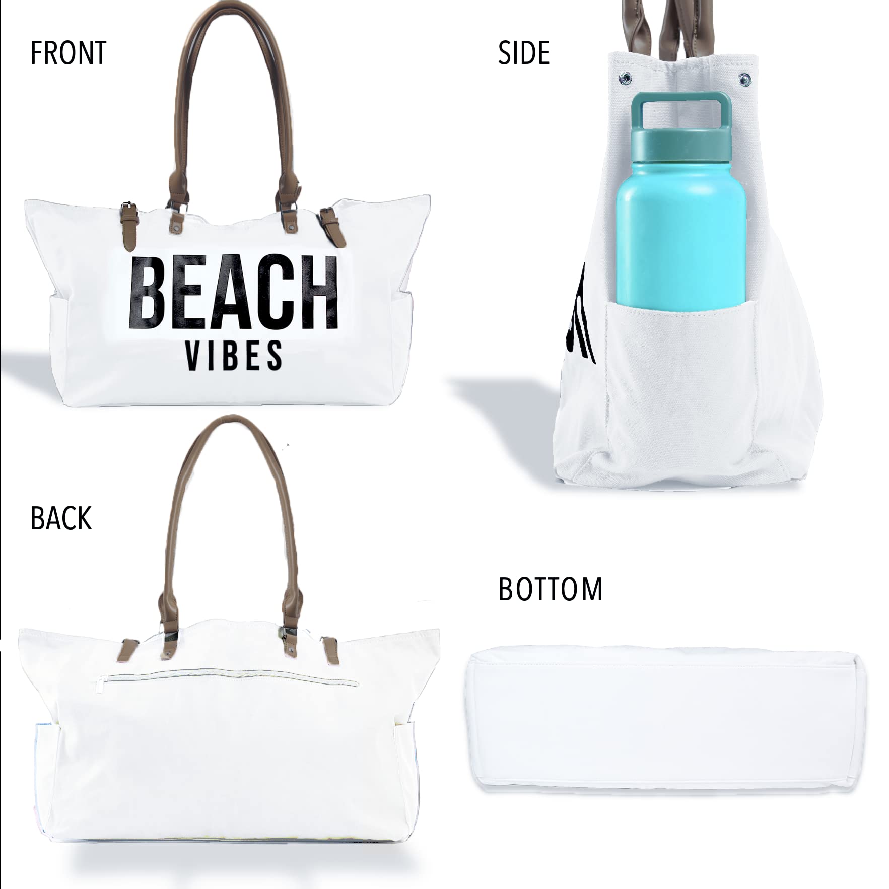 Keho Waterproof Canvas Beach Bag with Pockets For Women (Sandproof) - Navy …