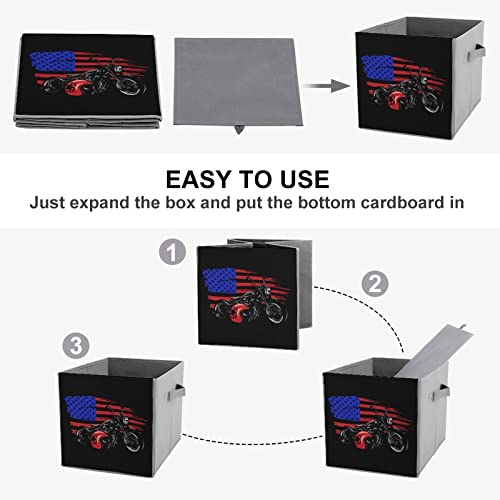 Chopper Motorcycle American Flag Storage Bin Foldable Cube Closet Organizer Square Baskets Box with Dual Handles