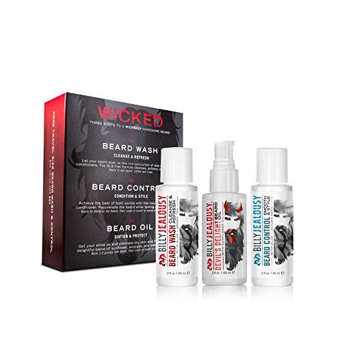 Billy Jealousy Wicked Beard Trio Kit with Beard Wash, Leave-In Beard Control and Devil’s Delight Beard Oil to Cleanse, Nourish, Soften & Strengthen your Facial Hair