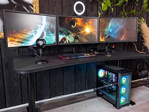 Arozzi Arena Ultrawide Curved Gaming and Office Desk with Full Surface Water Resistant Desk Mat Custom Monitor Mount Cable Management Cut Outs Under The Desk Cable Management Netting - Blue