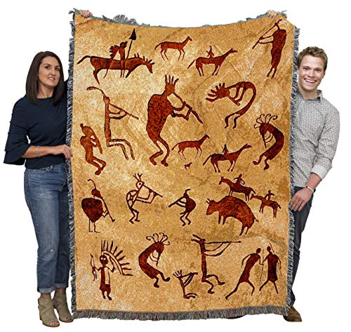Kokopelli Petroglyphs Blanket - Southwest Cave Rock Art - Gift Tapestry Throw Woven from Cotton - Made in The USA (72x54)