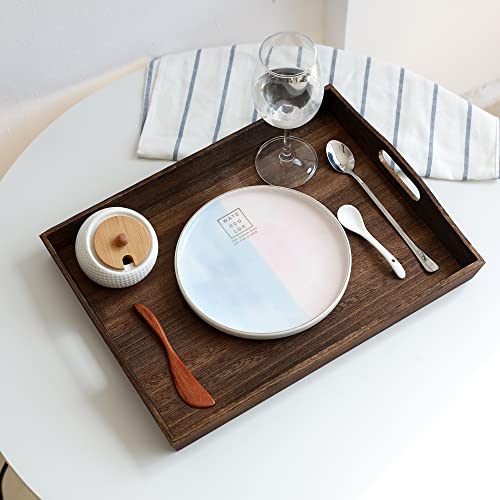 HEITICUP Wooden Serving Tray-One Piece Set of Rectangular Shape Wood Coffee Table with Cut Out Handles, Kitchen Trays for Party, Serving Pastries, Eating, Snacks, Mini Bars
