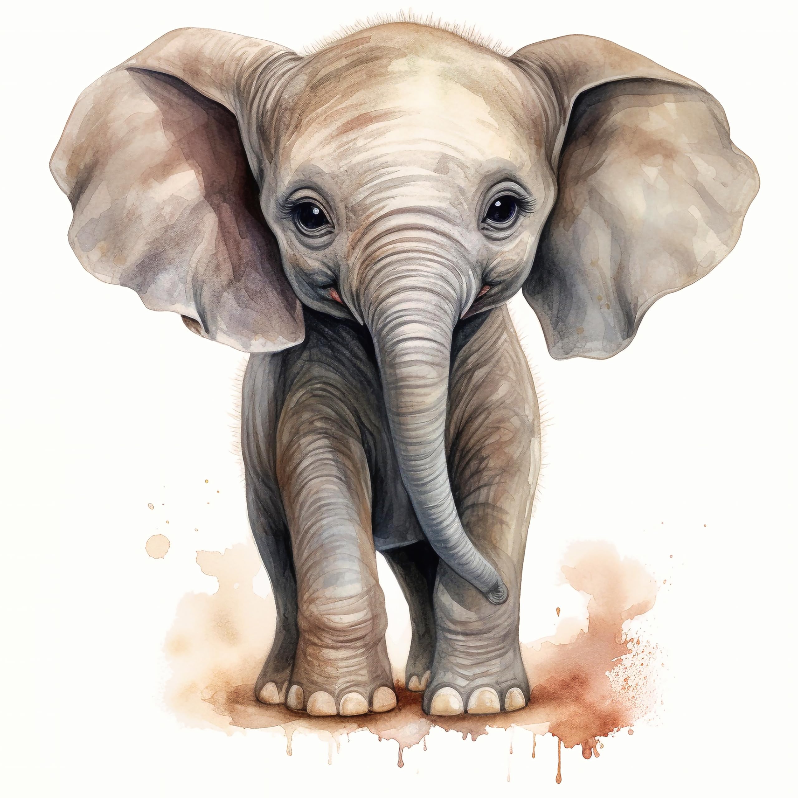 Fabric Panel 8"x8" Watercolor Elephant 100% Cotton Quilting Panel Square AM1787