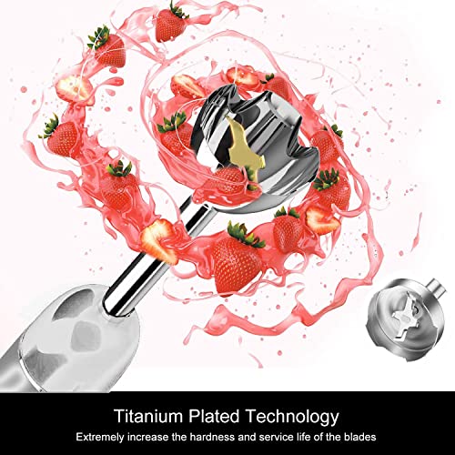 MegaWise Pro Titanium Reinforced 3-in-1 Immersion Hand Blender, Powerful with 80% Sharper Blades, 12-Speed Corded Blender, IncludingWhisk and Milk Frother (Black Or Red)