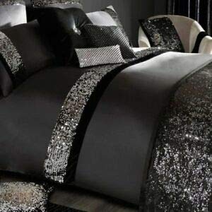 finaldeals 5 Piece Sequin Black Egyptian Cotton Duvet Cover Set Comforter Set Quilt Cover Xmas Gift Bedding Wedding Gift King Cal.King 102" x 108"