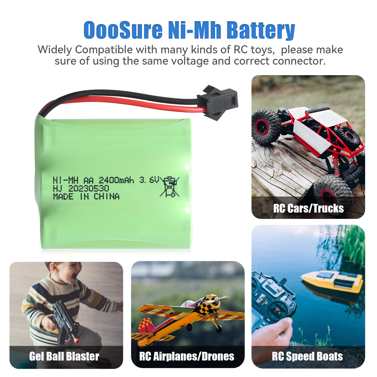 HJ 2 pcs 3.6V 2400mAh NI-MH 3xAA SM2P Battery with USB Charging Cable for Some Kind of RC Toy Car Boat Plane Flashlight Safe Equitment Electric Machine