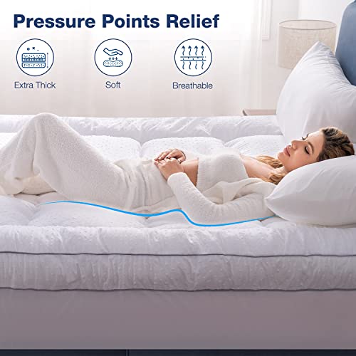 Full Mattress Topper, Extra Thick Bed Topper 3 Inch Mattress Pad Cover, Soft Plush Pillow Top Mattress Topper for Back Pain, Down Alternative Mattress Pillow Topper with 8-21" Deep Pocket, 3D Bubble