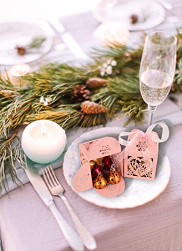 Elephant-package 25 Pcs Laser Cut Boxes (Pink), Bridal Shower Favor Boxes with Ribbon, Thank You Lace Candy Boxes, Party Favor, Wedding, Anniversary.
