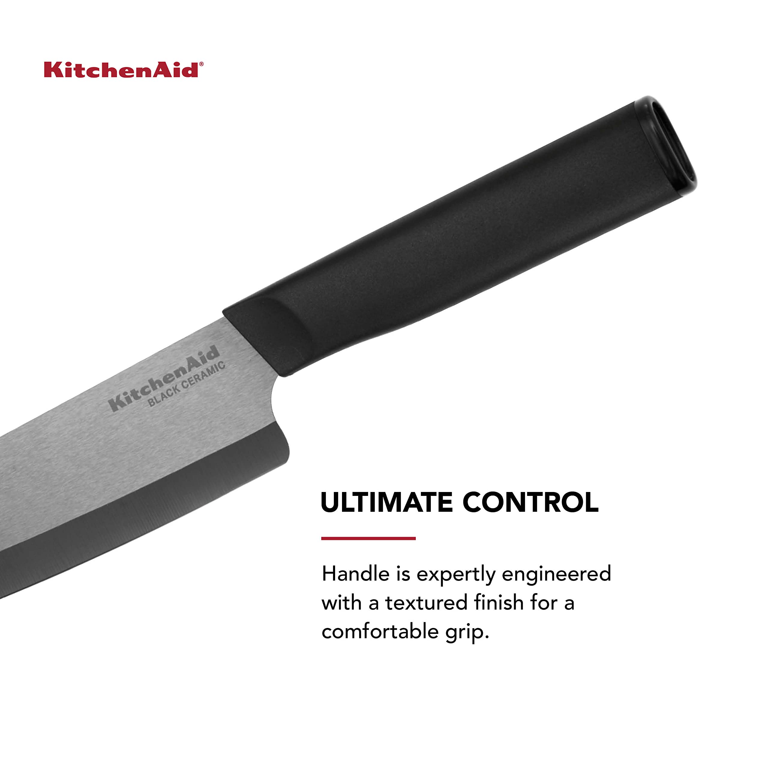 KitchenAid Classic Ceramic Chef Knife with Custom-Fit Blade Cover, Sharp Kitchen Knife, Dishwasher-Safe, 8-Inch, Black