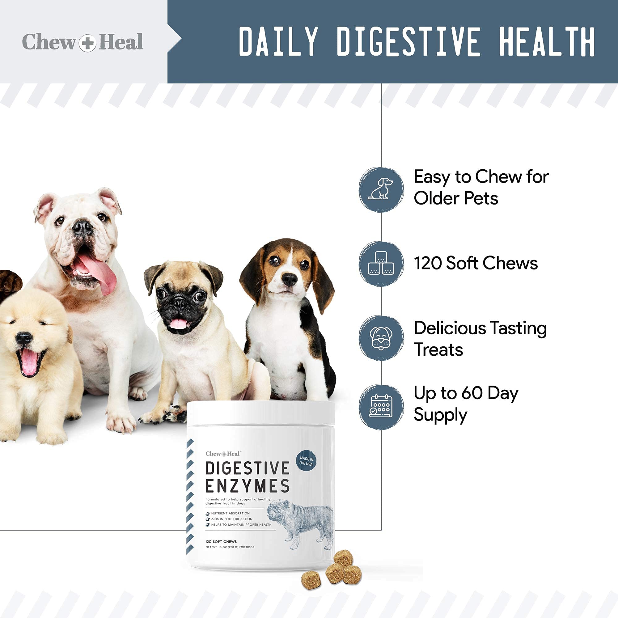 Digestive Enzymes and Probiotics and Cranberry UTI Support for Dogs - Supports Healthy Digestive Tract, Helps Nutrient Absorption - Healthy Urinary Tract and Bladder Function - 120 Soft Chews Each