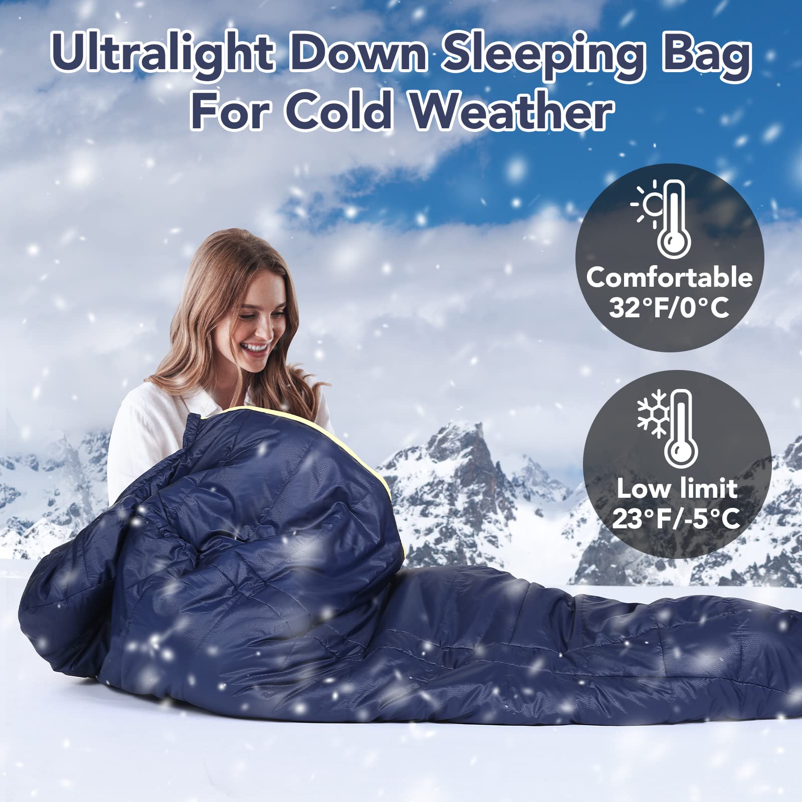 Backpacking Sleeping Bag, 32℉/0℃ Ultralight 800 Fill Power Down Sleeping Bag for Cold Weather, Lightweight Mummy Sleeping Bag with Compression Sack & Mesh Storage -XL & Regular