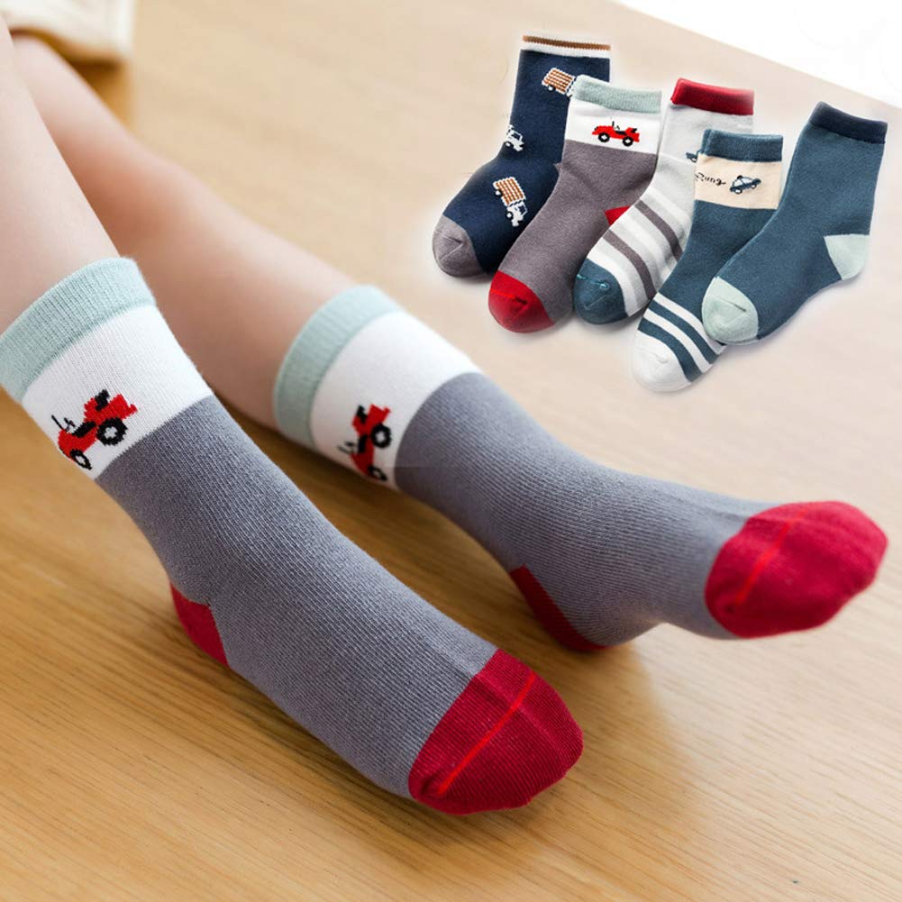 Zumou Toddler Kids Little Boys Fashion School Cotton Crew Socks 10 Pack (Size M(3-4T), Colorful)