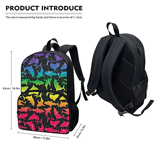 Colorful Shark Backpack Baby Shark Backpack Kids Shark Backpack Toddler Kindergarten School Bookbag with Pocket Zipper Adjustable Strap Mini Backpack Travel Backpack for Women Men