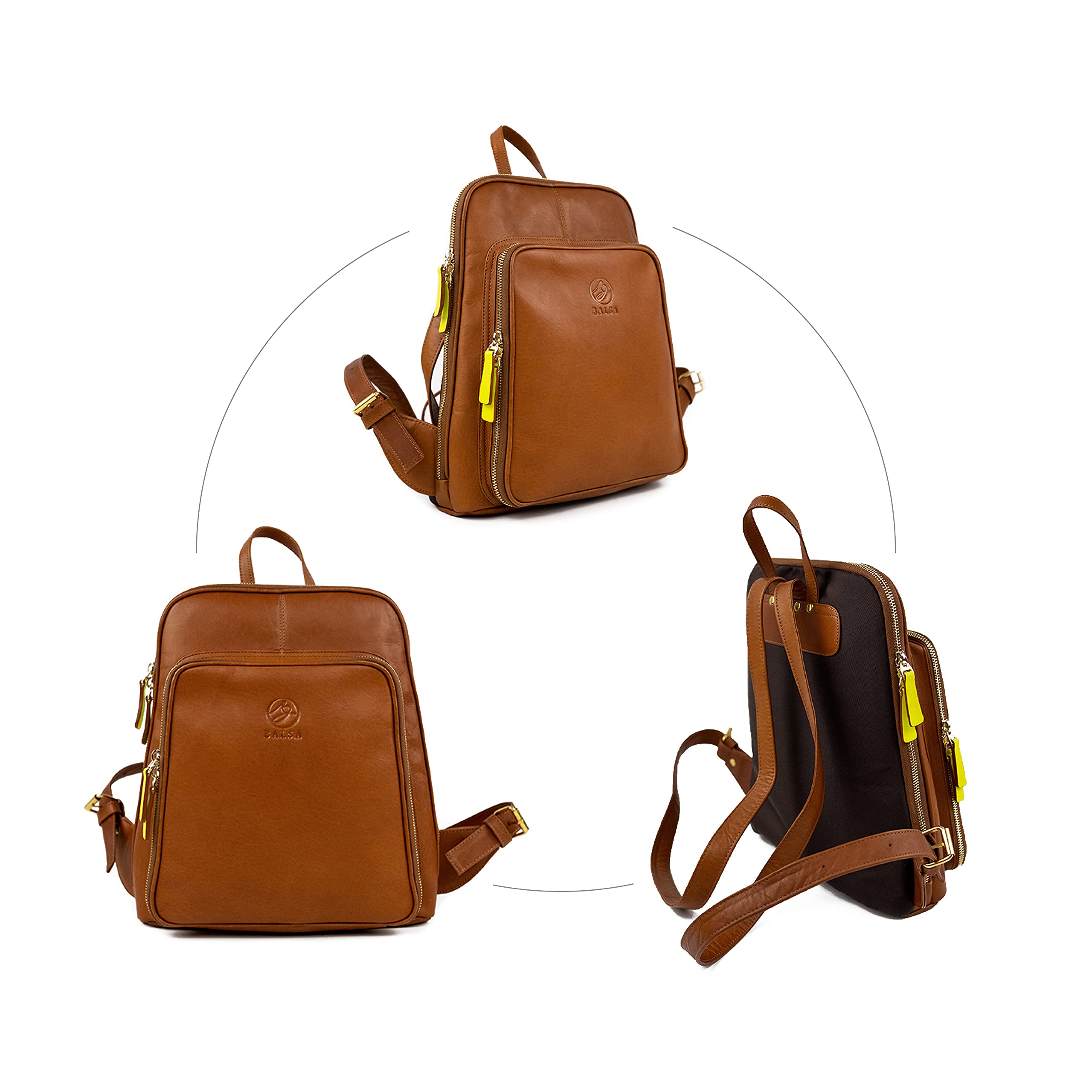 Balsa Real Leather Backpack for Women Slim Bag Purse Tan Black and Brown