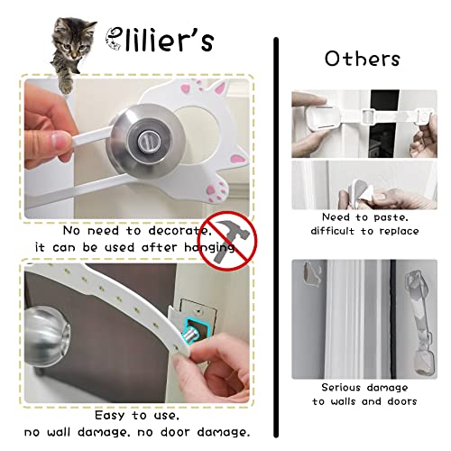 Cat Door Latch Holder,【8 Adjustable Sizes】 Stronger Flex Cat Door Stopper, Keep Door Open 1.5" to 8", Let's Cats in and Keeps Dogs Out of Litter & Food, No Tool Required & No Wall Damage