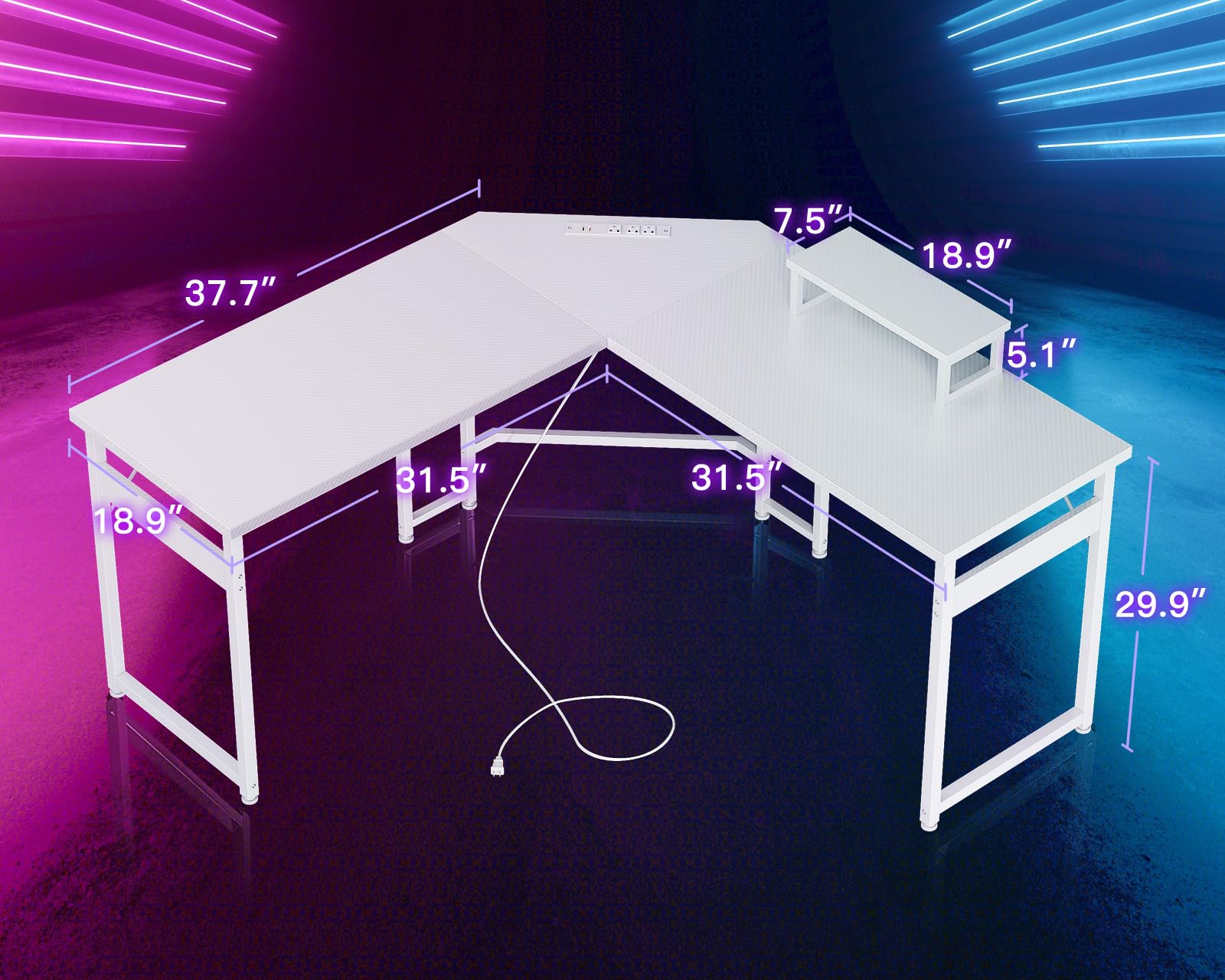 Casaottima L Shaped Gaming Desk, Corner Desk Gaming Table with Monitor Stand for Home Office, Computer Desk for Small Space, White