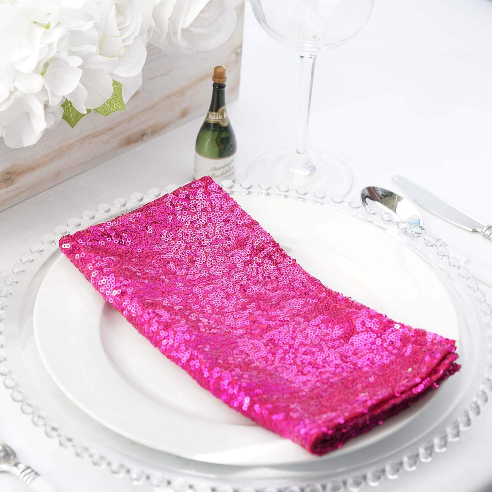 BalsaCircle 20 pcs 20-Inch Fuchsia Sequins Napkins - for Wedding Party Restaurant Holiday Dinner