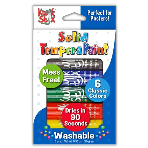 Kwik Stix Solid Tempera Paint Sticks, 6 Colors, Washable Paint Sticks for Kids, Super Quick Drying, Non-Toxic, Allergen Free, Paint Sticks in Classic Colors, Paint for Kids and Toddlers