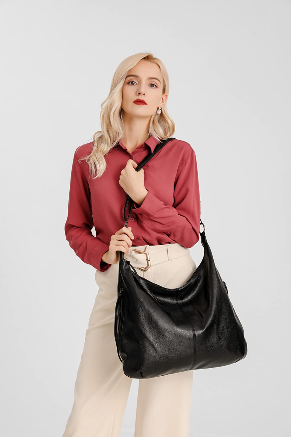 Ashioup Hobo Bags for Women Slouchy Purse Soft PU Leather Handbag Shoulder Bag Apricot