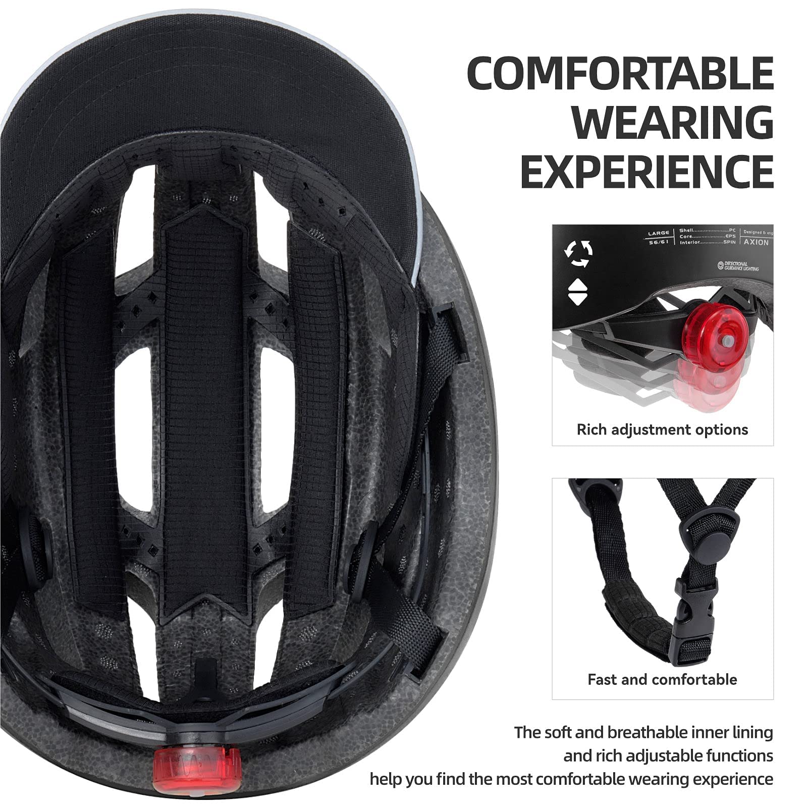 BATFOX Bike Helmet Men Women Street Road Bicycle Helmets Cycling Adults with Rear Light Reflective Coat Sun Visor Anti-Scratch (Grey)