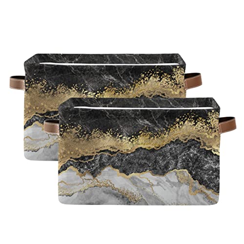 Gold Black Marble Storage Bins, Square Storage Basket Canvas Storage Organizer Closet Shelf Organizer for Home Office, 1 Pc