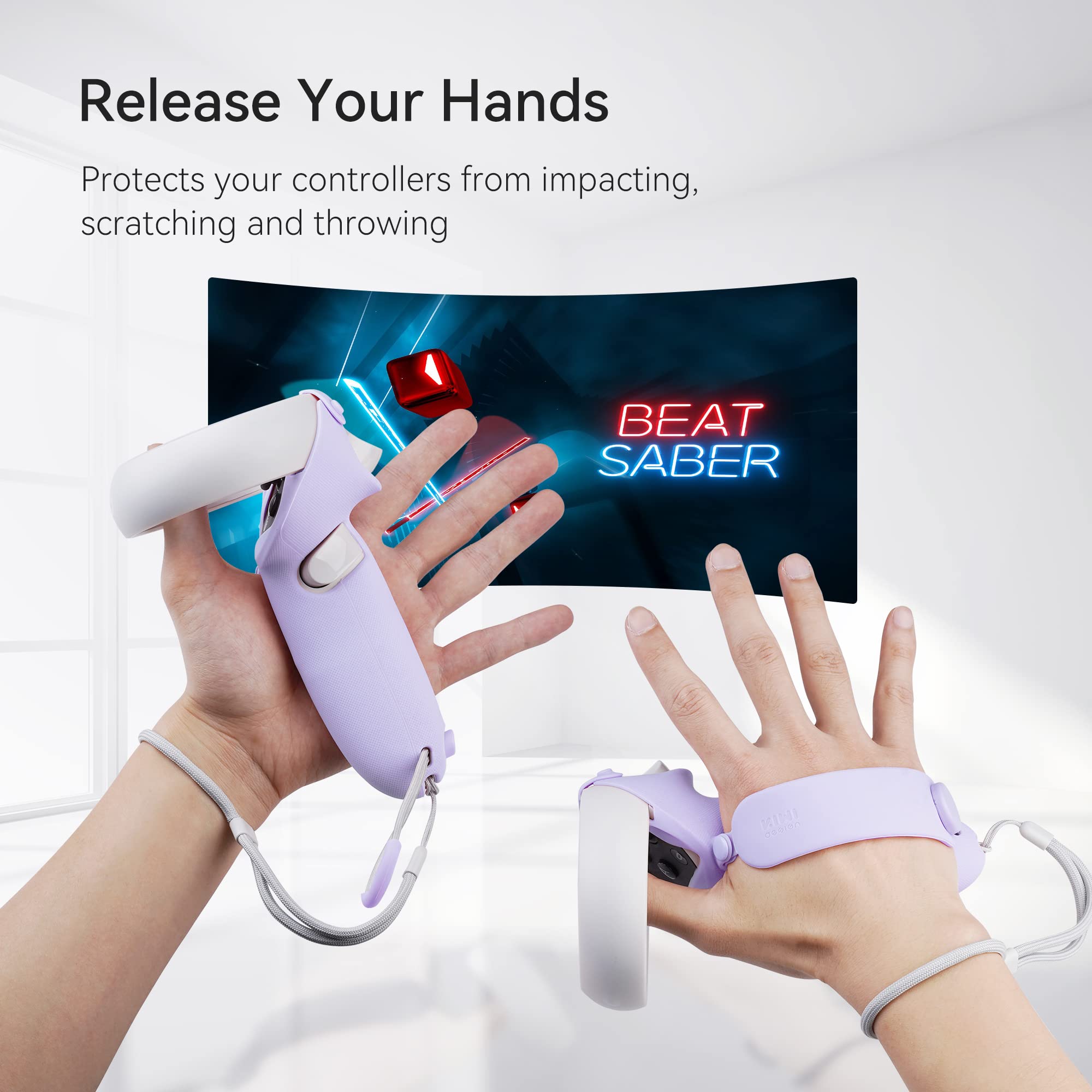 KIWI design Controller Grips Cover with Battery Opening Adjustable with Knuckle Straps, Suitable for Large Hands Compatible with Quest 2 Accessories (Purple)