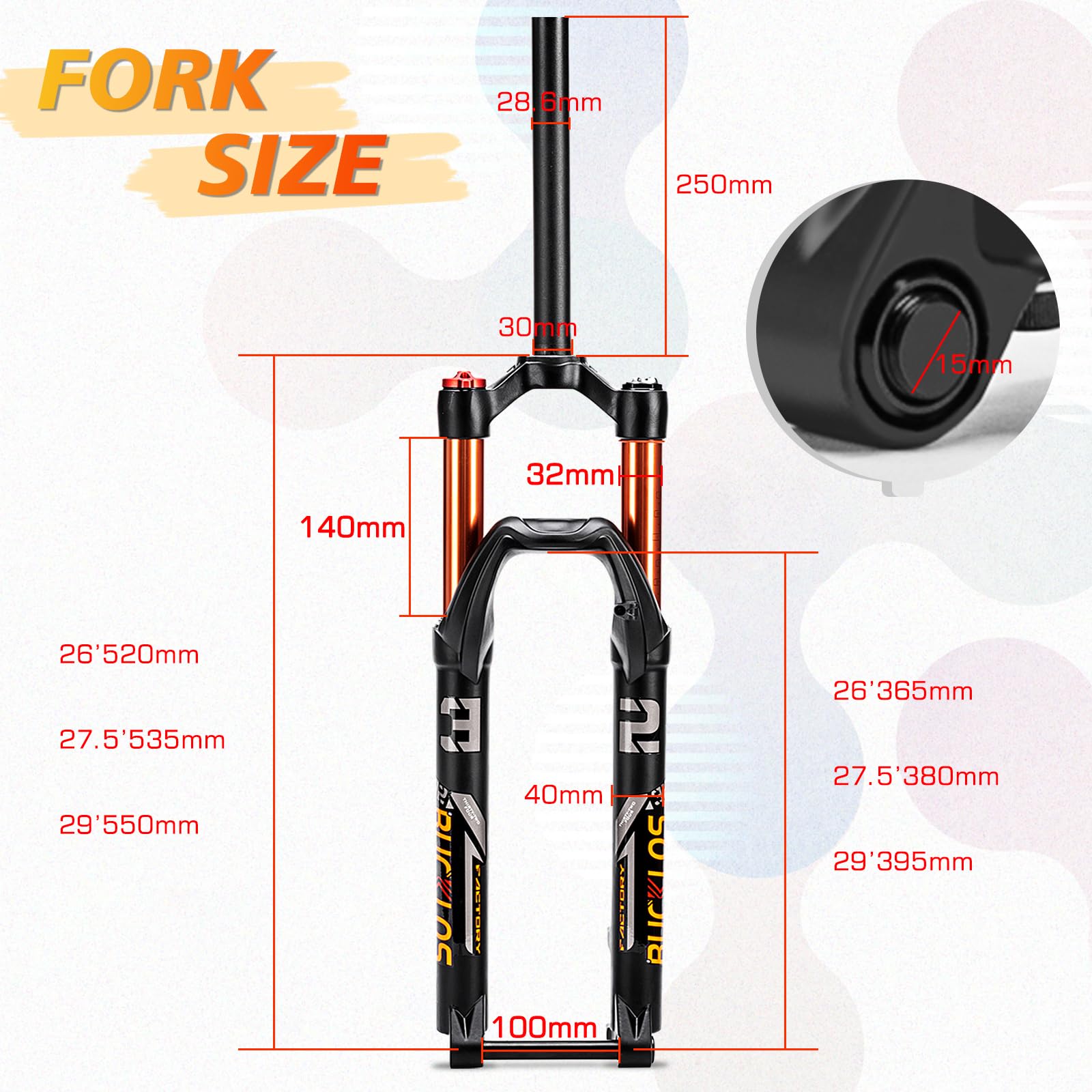 BUCKLOS 26/27.5/29 inch MTB Fork 120mm Travel, 1-1/8" Straight/Tapered Mountain Bike Fork Rebound Adjust, 15mm×100mm Axle, Manual Lockout Air Shock