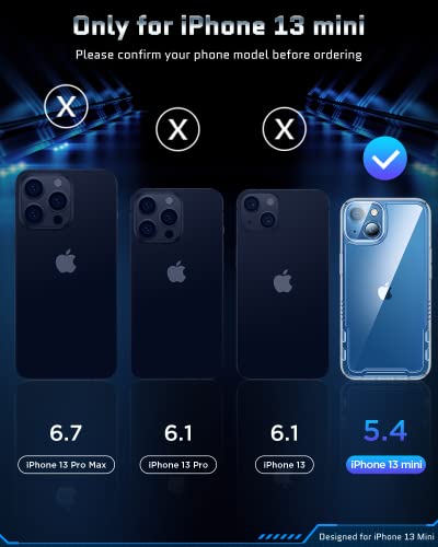 Humixx [5-in-1 Shockproof Designed for iPhone 13 Mini Case with 2 Pack Tempered Screen Protector+2 Pack Camera Lens Protector, Crystal Clear & Non-Yellowing Slim Case for iPhone 13 Mini 5.4