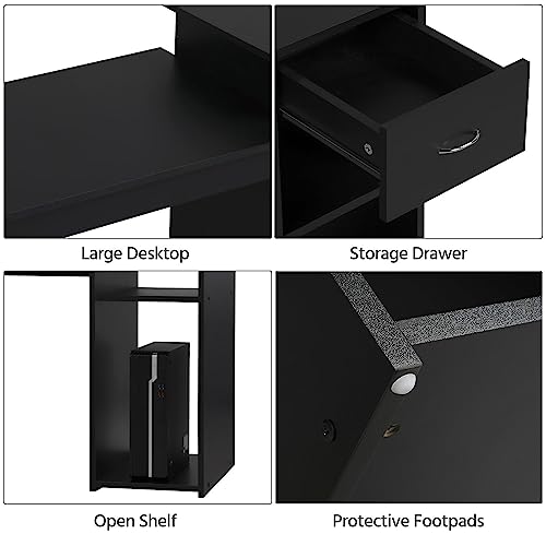 Topeakmart Modern Computer Desk, 47 inch Home Office Computer Desk, Study Writing PC Table Workstation with Drawers and Printer Shelf for Small Spaces, Home Office Furniture