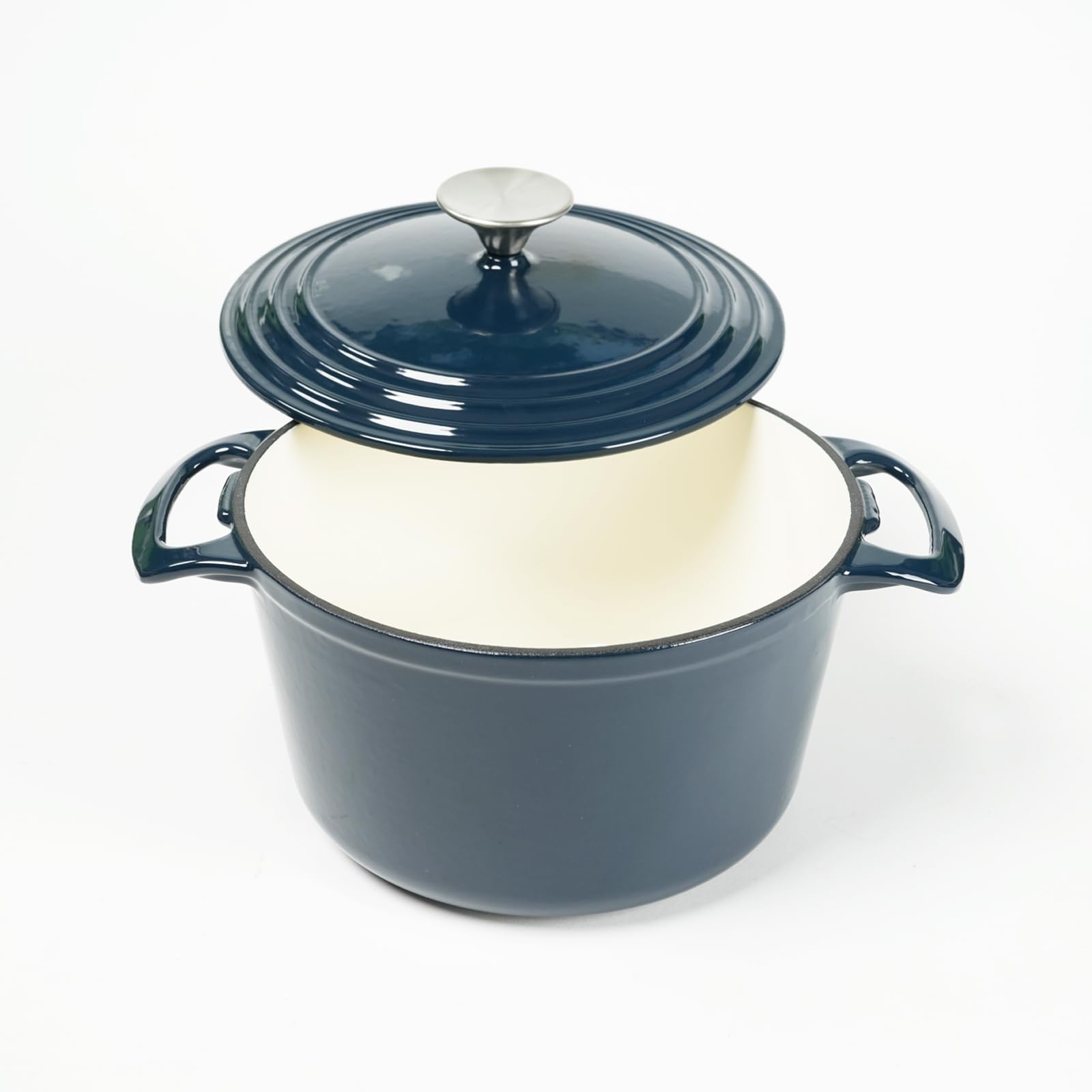 HAWOK Enameled Cast Iron Dutch Oven with Lid, 3.5 Quart, Deep Round Dutch Oven with Dual Handles, Navy Blue
