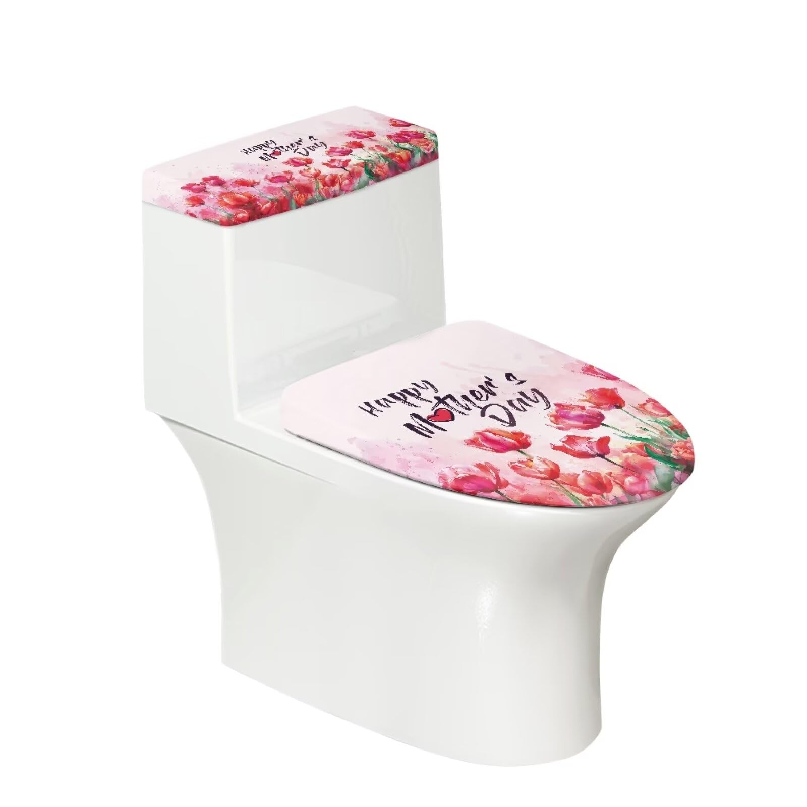 Gzzxiailg Happy Mothers Day Bathroom Toilet Lid Cover Fit for Standard Oblong Round Elongated Bath Room Bowl Lids Soft Dust Cover Decorations Stretchable Scratches-Proof