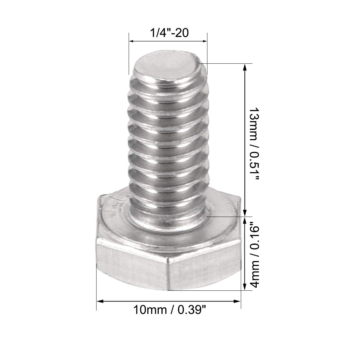 uxcell 1/4-20 x 1/2" Hex Bolts 304 Stainless Steel Hexagon Screw Bolt 5pcs