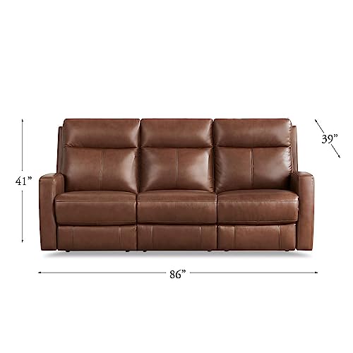 Hydeline Vienna Zero Gravity Power Recline and Headrest 100% Top Grain Leather Sofa with Built-in USB-Ports, Pecan