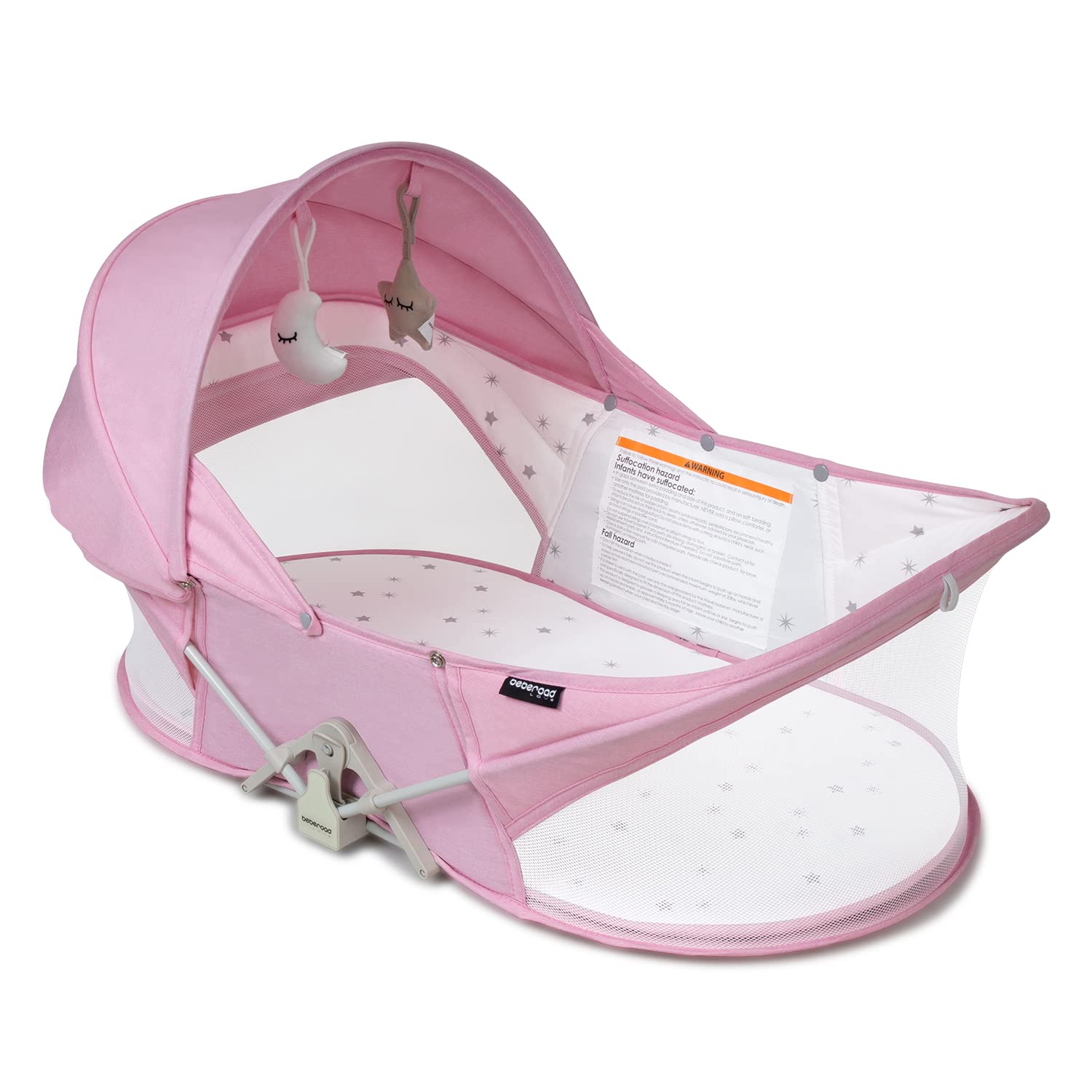 Beberoad Love Baby Travel Bassinet for Newborn Infants with Mosquito and Sunshade Net (Pink), 2 Pack 100% Cotton Bassinet Sheets (32 x 18 x 3 Inches)