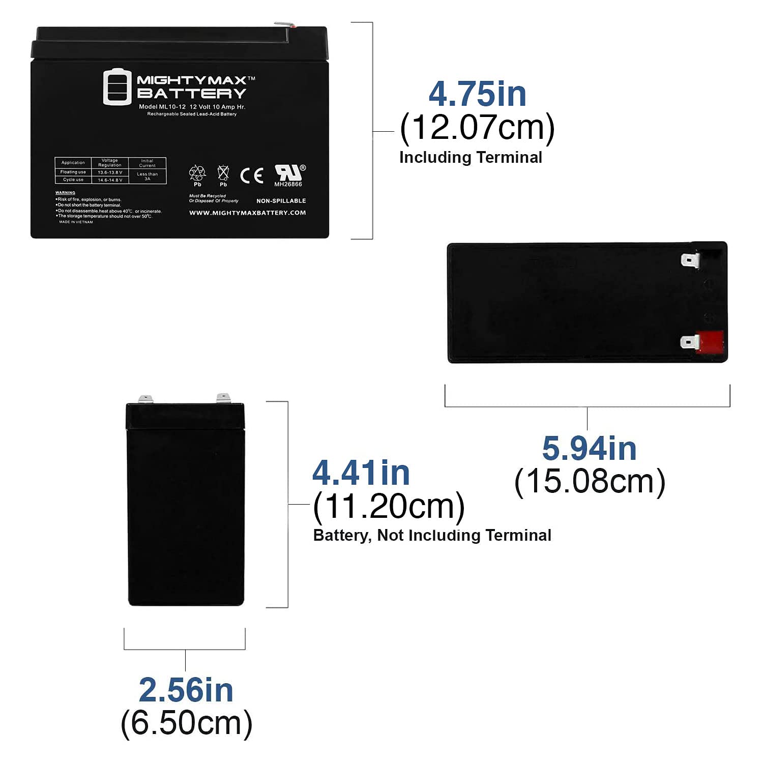 Mighty Max Battery 12V 10AH Replaces HE12V127 HGL1012 LCRB1210P NEUTON CE5 POWPS12100 Battery - 2 Pack
