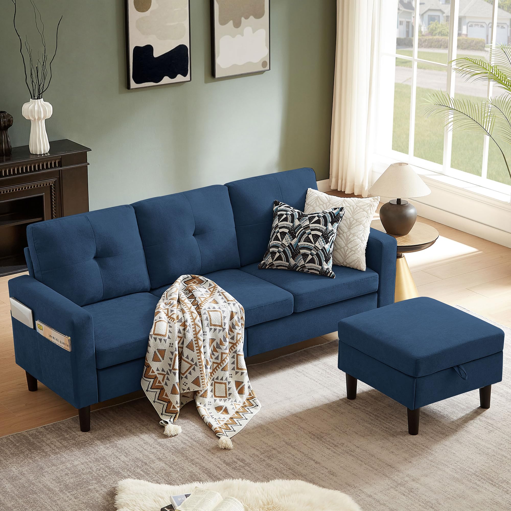 Chireca 79" Convertible Sectional Sofa, Small L Shaped 3 Seat Couch with Storage Chaise and Side Pocket, Modern Linen Fabric Reversible Sofa Couches for Living Room, Apartment and Small Space